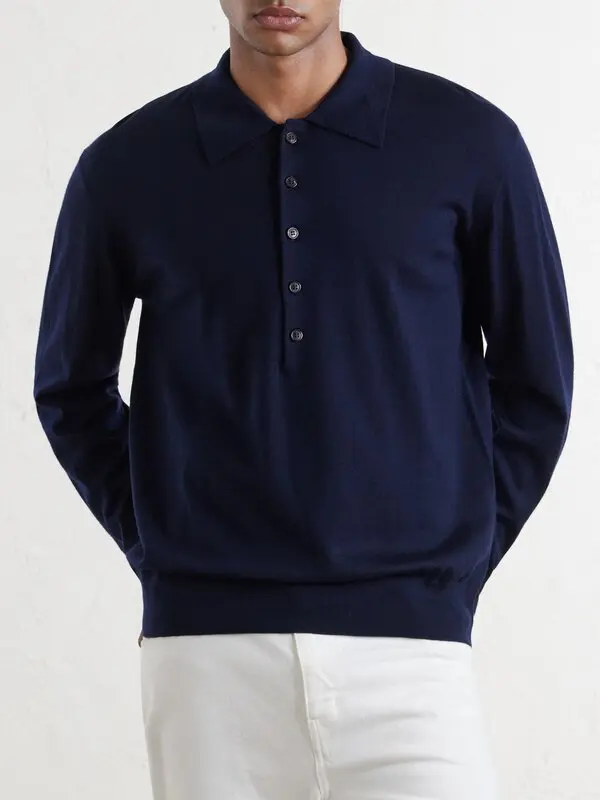 Dries Van Noten Muano Merino Wool Polo Shirt - Blue