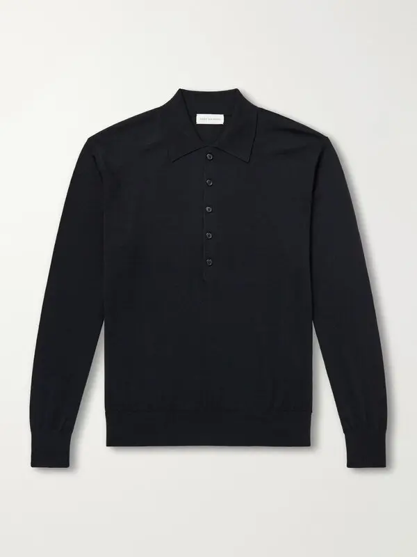 Dries Van Noten Muano Merino Wool Polo Shirt - Black