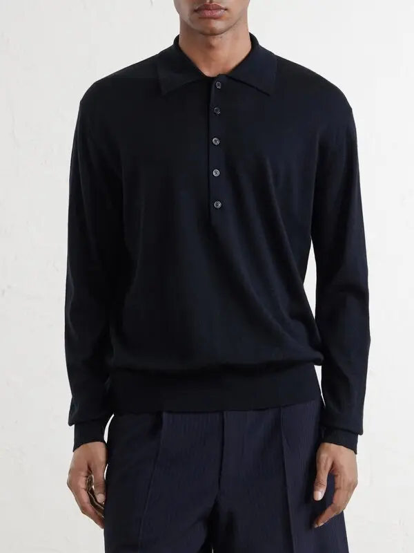 Dries Van Noten Muano Merino Wool Polo Shirt - Black