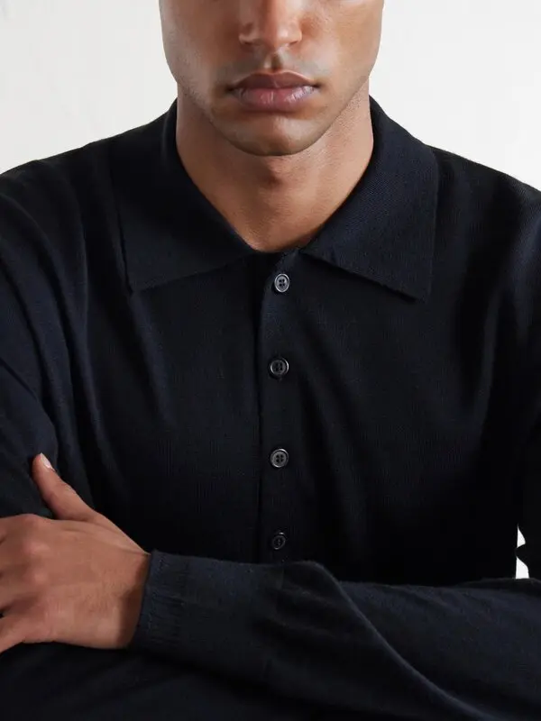 Dries Van Noten Muano Merino Wool Polo Shirt - Black