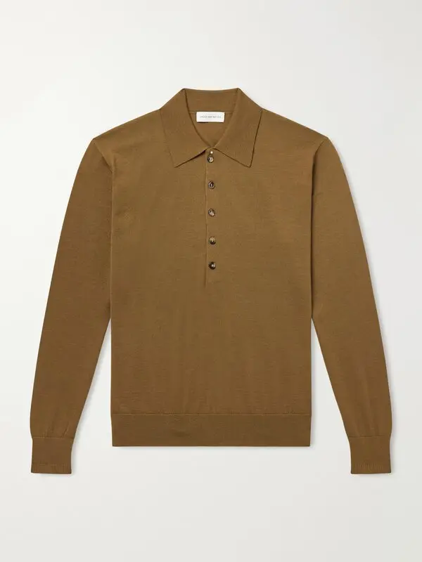 Dries Van Noten Muano Merino Wool Polo Shirt - Neutrals
