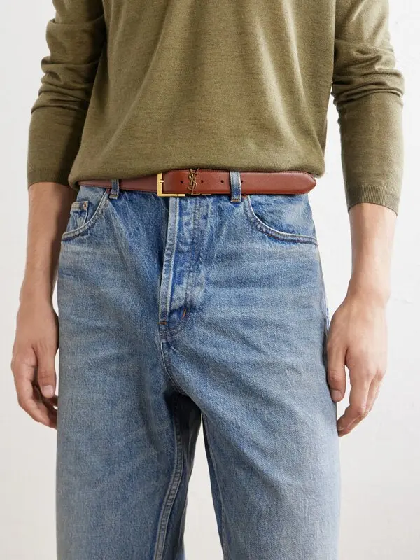 Saint Laurent 3cm Reversible Leather Belt With Cassandre Motif