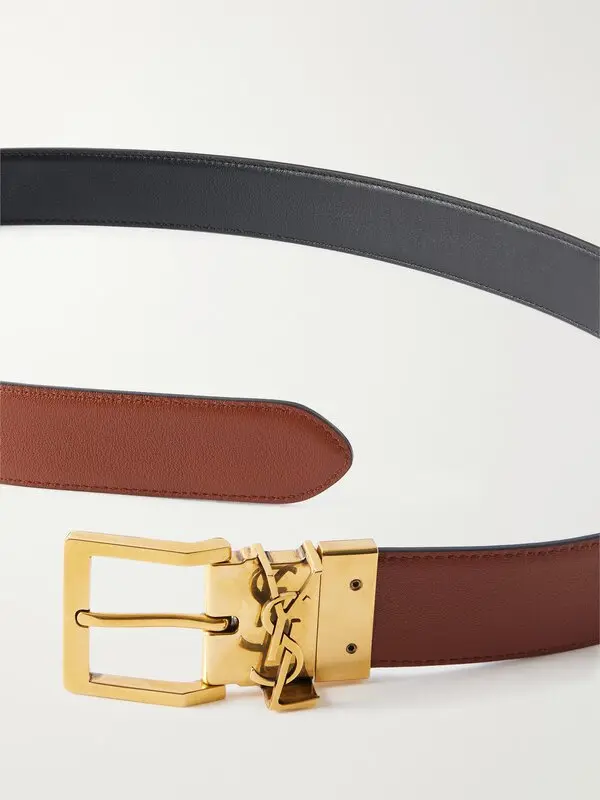 Saint Laurent 3cm Reversible Leather Belt With Cassandre Motif