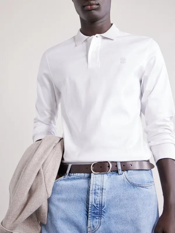 Brunello Cucinelli Logo-appliquéd Cotton-piqué Polo Shirt