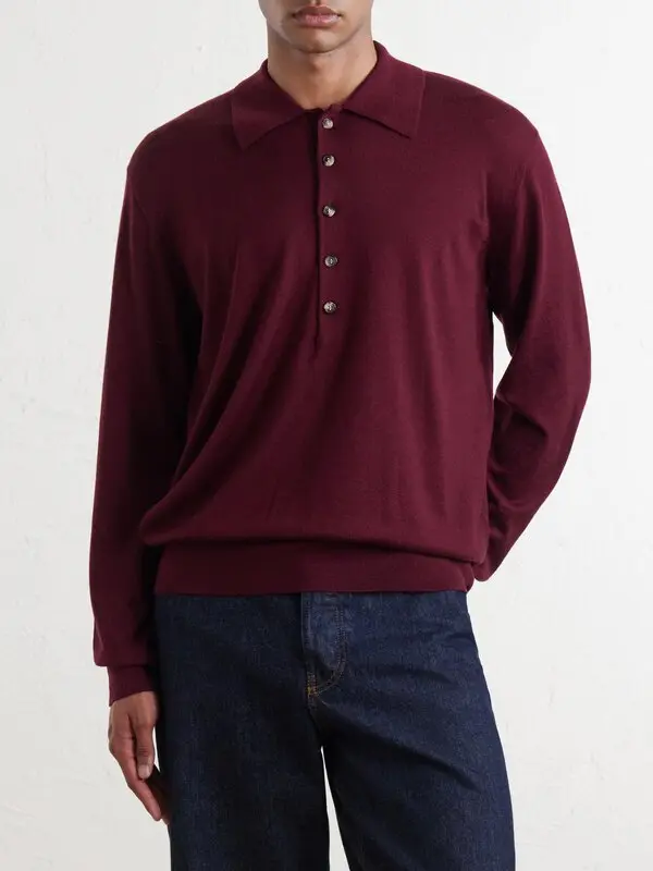 Dries Van Noten Muano Merino Wool Polo Shirt - Burgundy