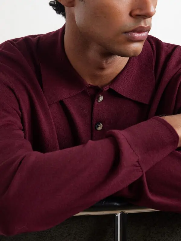 Dries Van Noten Muano Merino Wool Polo Shirt - Burgundy