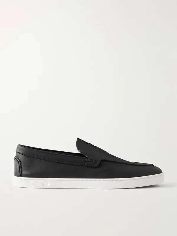 CHRISTIAN LOUBOUTIN Neocl Logo-embossed Leather Boat Shoes - Black