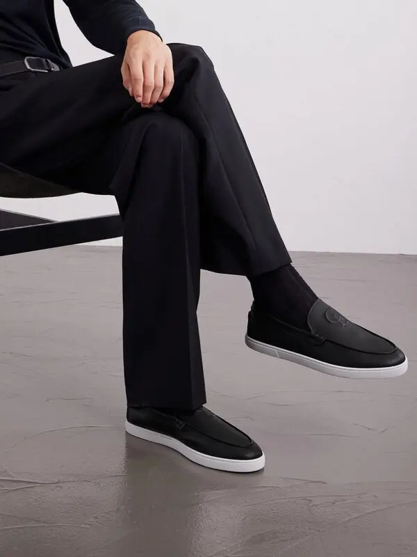 CHRISTIAN LOUBOUTIN Logo-embossed Leather Boat Shoes