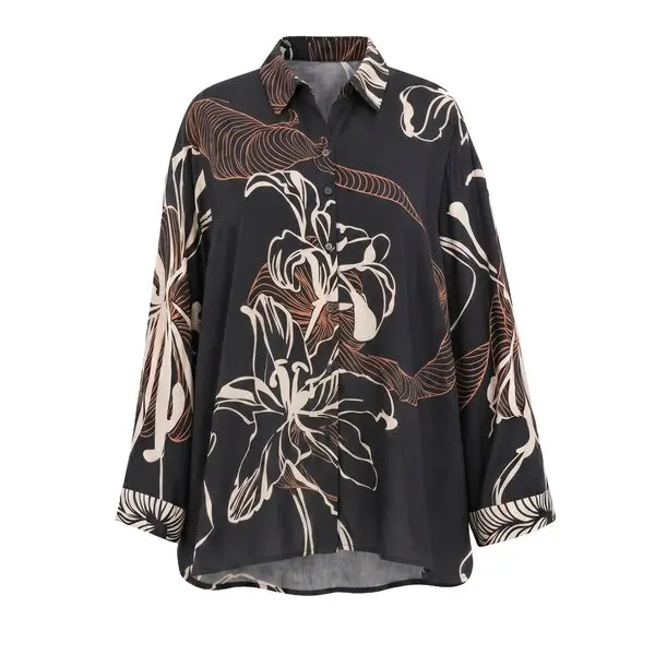Adrift Clothing Jane Collared Shirt In Floral Terrain