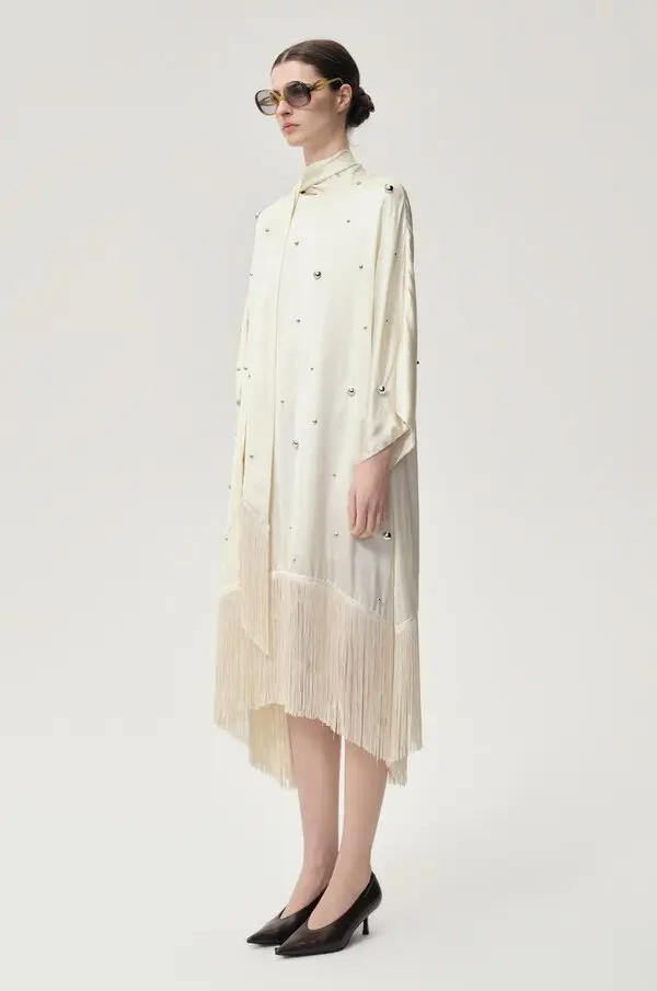 FRONT ROW SHOP Neutrals Stud-embellished Scarf Dress Ivory