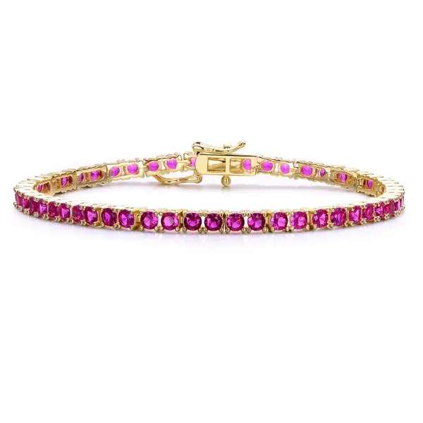 GENEVIVE Sterling Silver Gold Plated With Ruby Cubic Zirconia Tennis Bracelet - Red