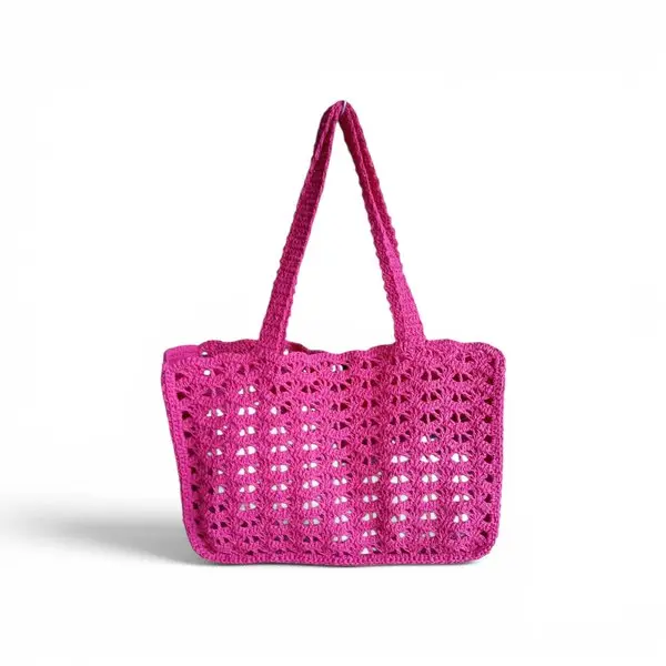SPRINGMOONATELIER Handmade Crochet Tote Bag – Fuchsia Shoulder Bag - Pink