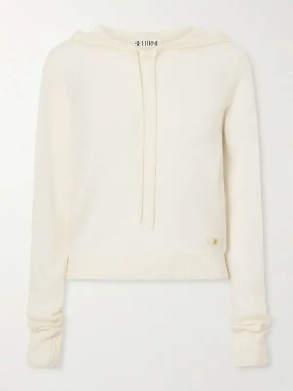 Eterne Embellished Cashmere Cropped Hoodie - Cream