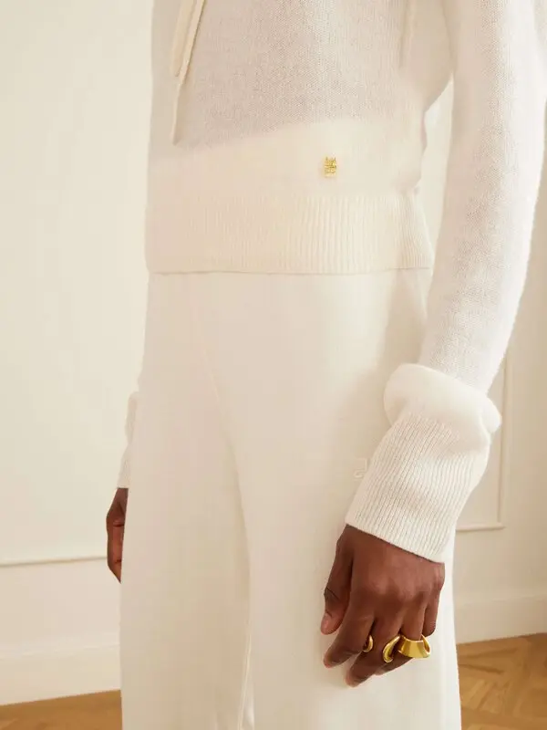 Eterne Embellished Cashmere Cropped Hoodie - Cream