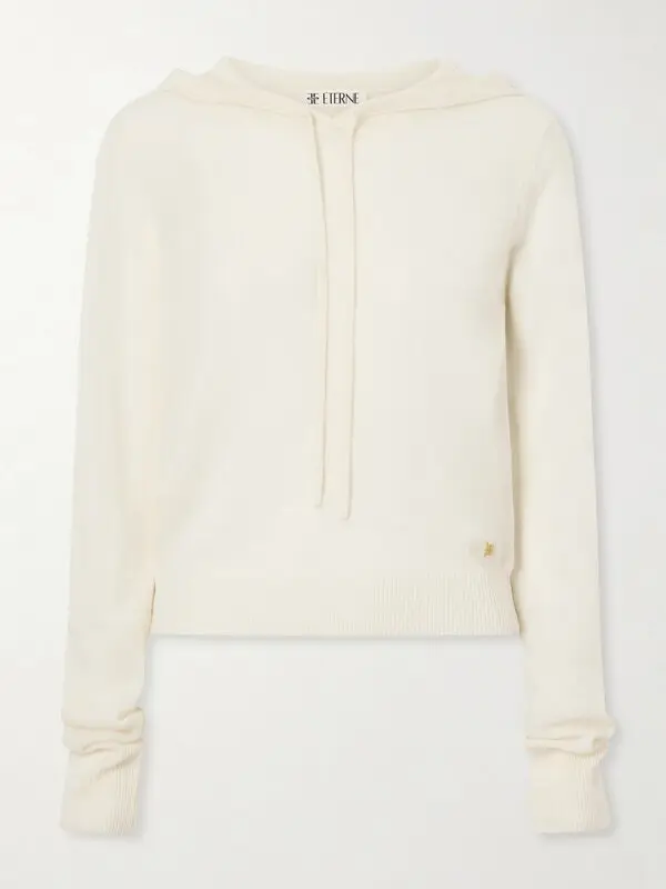 Eterne Embellished Cashmere Cropped Hoodie - Neutrals