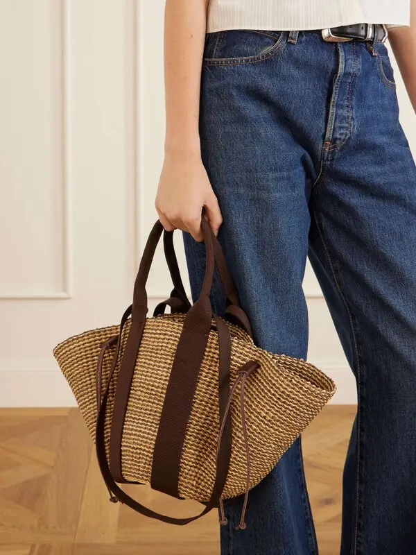 Muuñ Cotton And Leather-trimmed Raffia Tote