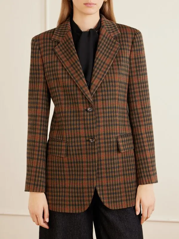 Max Mara Houndstooth Wool And Cotton-blend Blazer - Brown