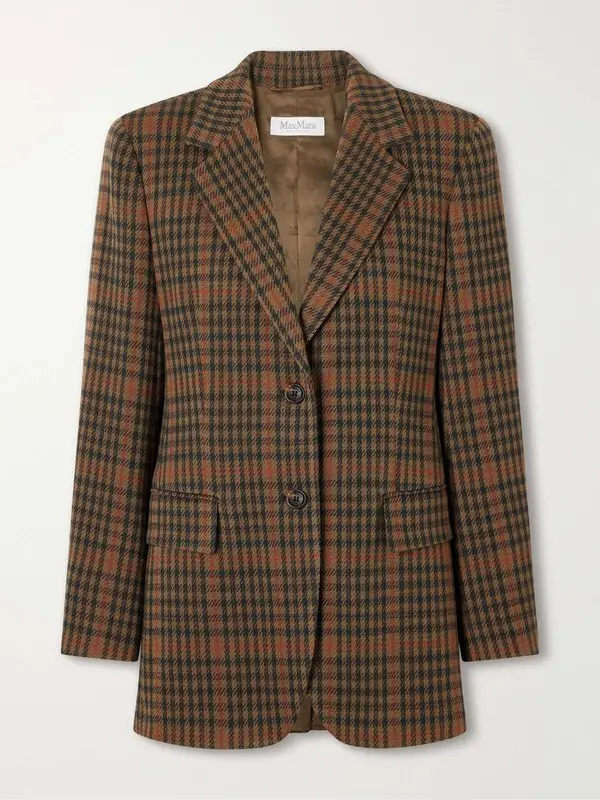 Max Mara Mxmgalgosce Houndstooth Wool And Cotton-blend Blazer