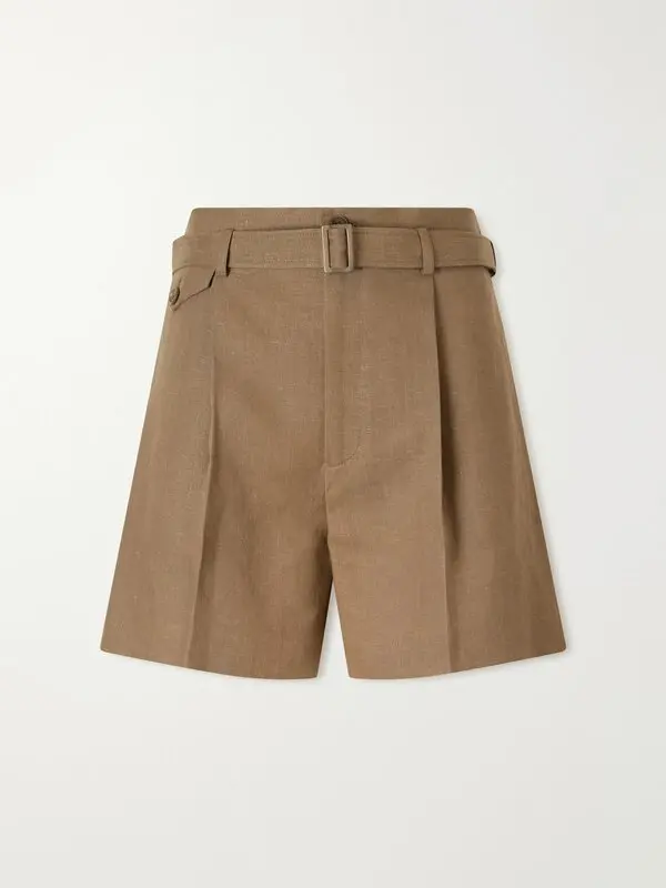 Ralph Lauren Denise Belted Pleated Linen Shorts - Brown
