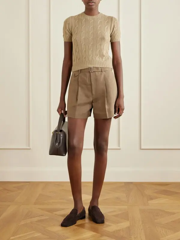 Ralph Lauren Belted Pleated Linen Shorts - Brown