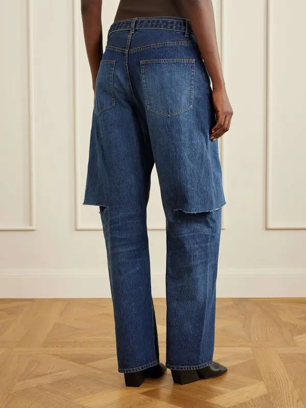 Sacai Belted Cut-out Mid-rise Wide-leg Jeans - Mid Denim