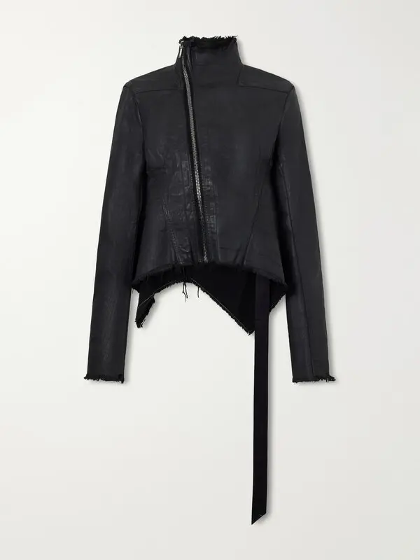 Rick Owens Naska Gary Distressed Waxed Denim Jacket - Black