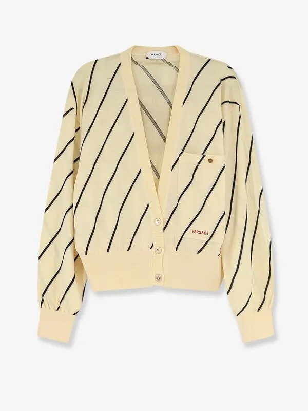 Versace Wool Blend Cardigan With Striped Detail