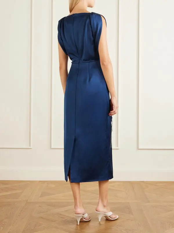 Erdem Embroidered Satin Midi Dress With Bow Detail