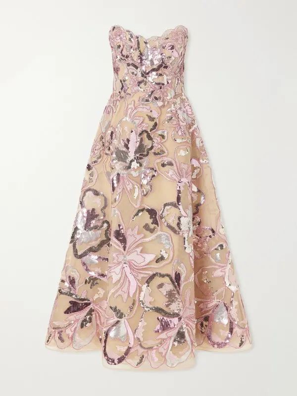 Elie Saab Embellished Floral Sweetheart Neckline Gown
