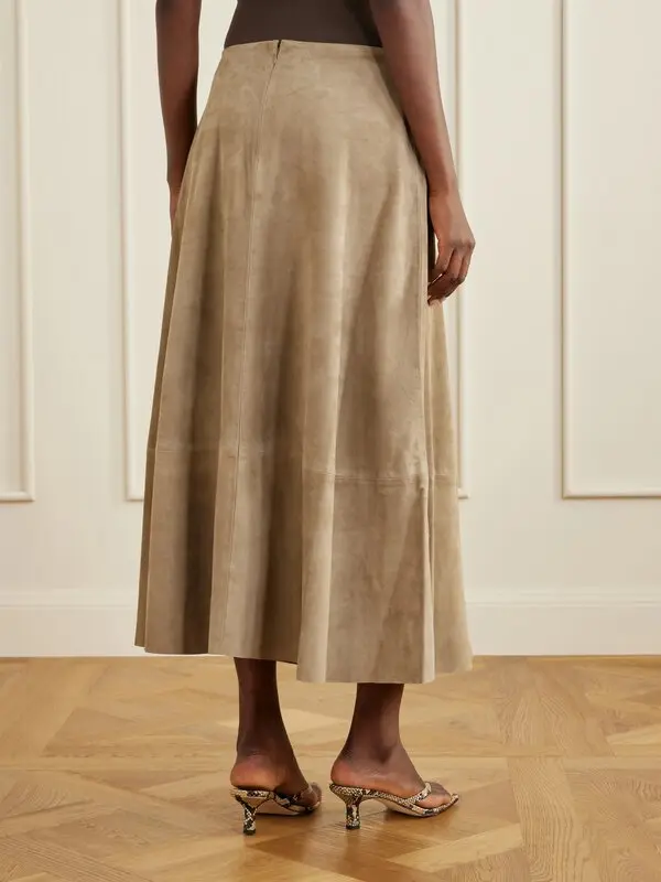 ST. AGNI Paneled Suede Midi Skirt
