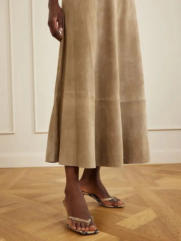 ST. AGNI Paneled Suede Midi Skirt