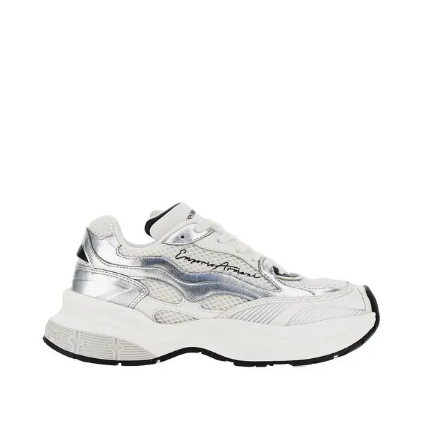 Emporio Armani Lace-up Sneakers With Metallic Leather Accents