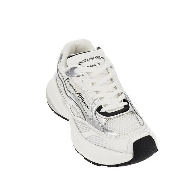 Emporio Armani Lace-up Sneakers With Metallic Leather Accents