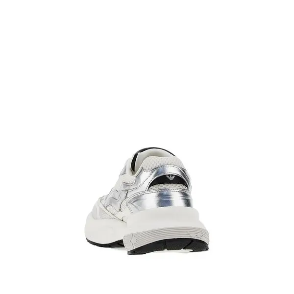 Emporio Armani Lace-up Sneakers With Metallic Leather Accents