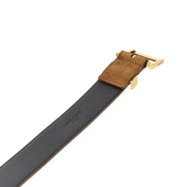 Saint Laurent Suede Leather Belt With Cassandre Logo