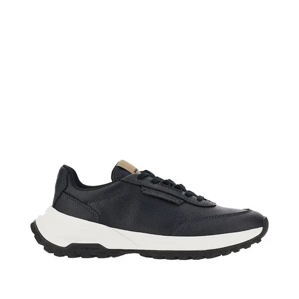 Emporio Armani Grained Leather Sneakers With Logo Detail