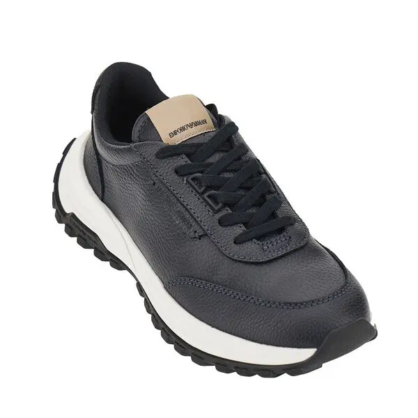 Emporio Armani Grained Leather Sneakers With Logo Detail