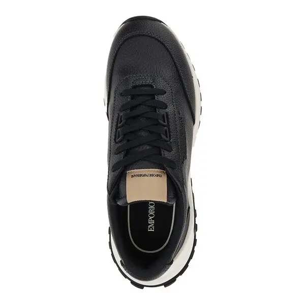 Emporio Armani Grained Leather Sneakers With Logo Detail