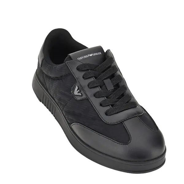 Emporio Armani Nylon And Leather Sneakers With Eagle Logo