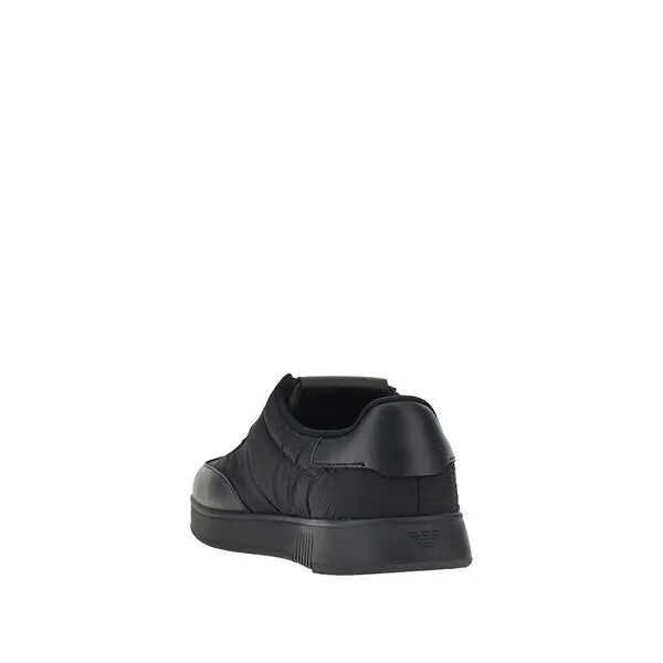 Emporio Armani Nylon And Leather Lace-up Sneakers With Eagle Logo Detail