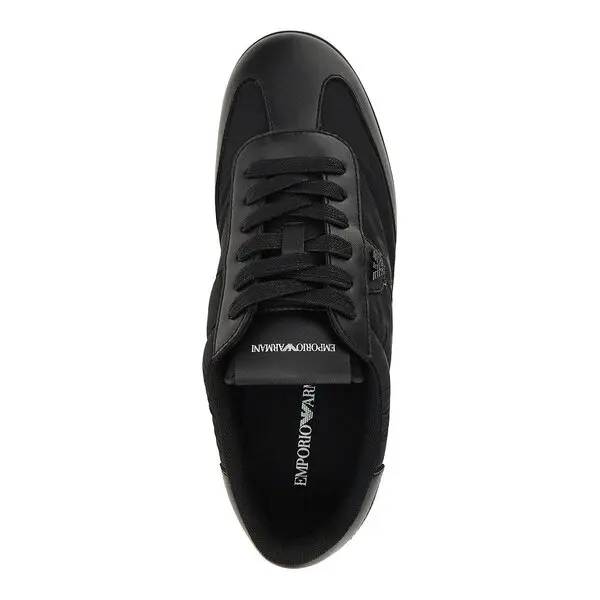 Emporio Armani Nylon And Leather Lace-up Sneakers With Eagle Logo Detail