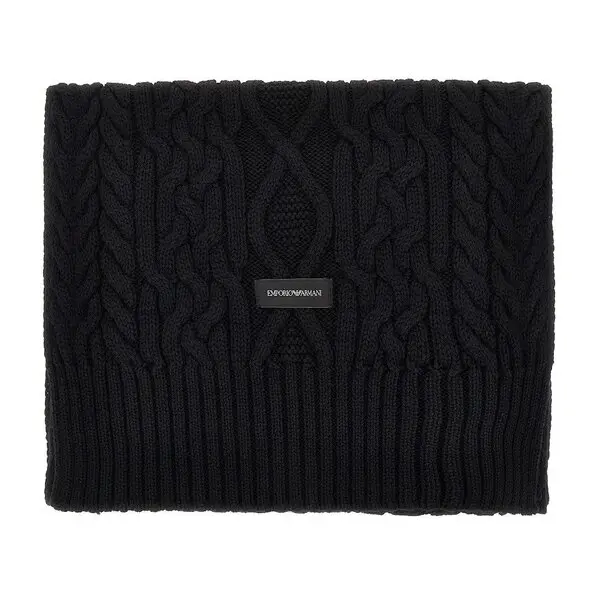 Emporio Armani Wool-blend Scarf With Logo Label - Black