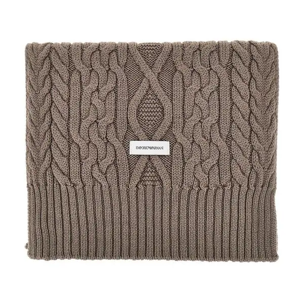 Emporio Armani Wool-blend Scarf With Logo Label - Grey