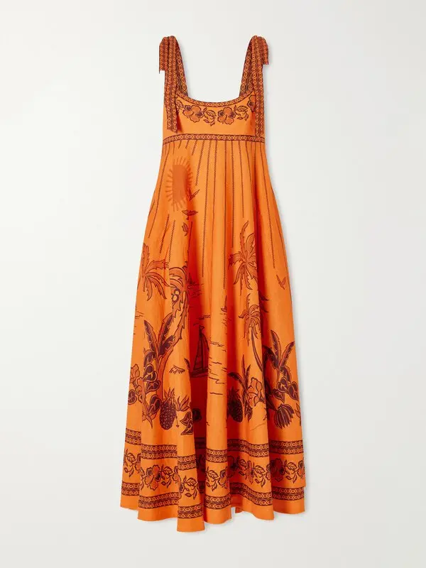 ALEMAIS Boathouse Ballet" Printed Linen Midi Dress