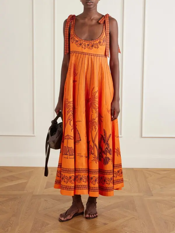 ALEMAIS Boathouse Ballet" Printed Linen Midi Dress