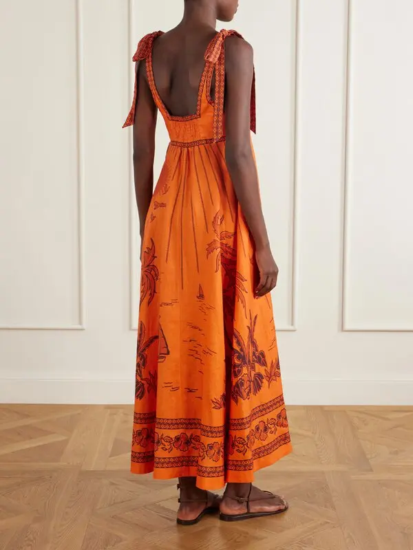 ALEMAIS Boathouse Ballet" Printed Linen Midi Dress