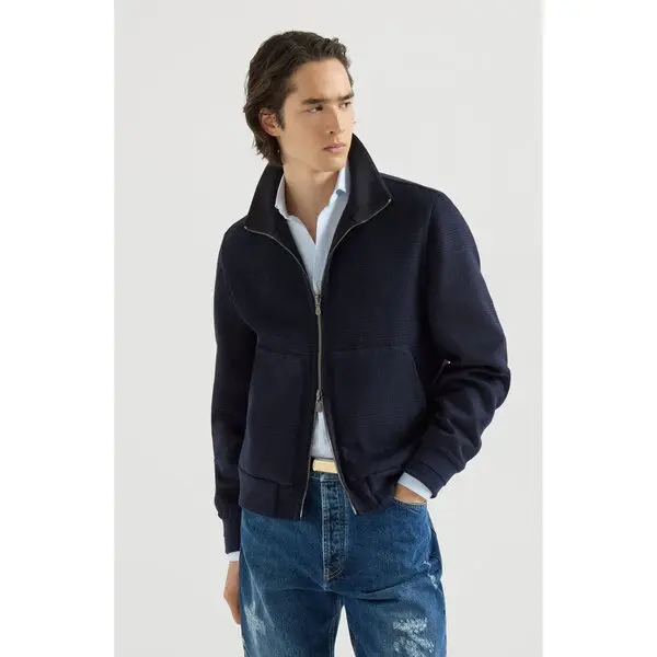 Brunello Cucinelli Hand-crafted Reversible Bomber Jacket In Prince Of Wales Flannel Double Cloth