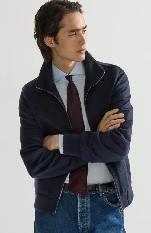 Brunello Cucinelli Hand-crafted Reversible Bomber Jacket In Prince Of Wales Flannel Double Cloth