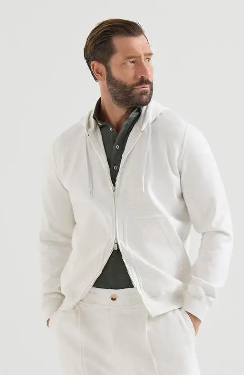 Brunello Cucinelli Techno Cotton French Terry Double Cloth Hooded Sweatshirt With Zipper - White