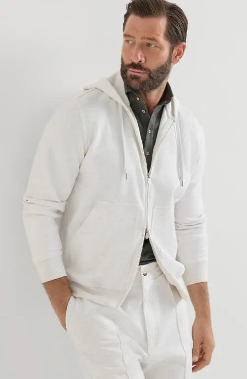 Brunello Cucinelli Techno Cotton French Terry Double Cloth Hooded Sweatshirt With Zipper - White